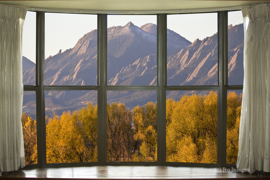 Boulder Flatirons Autumn Bay Window View by Bo Insogna Wall Art