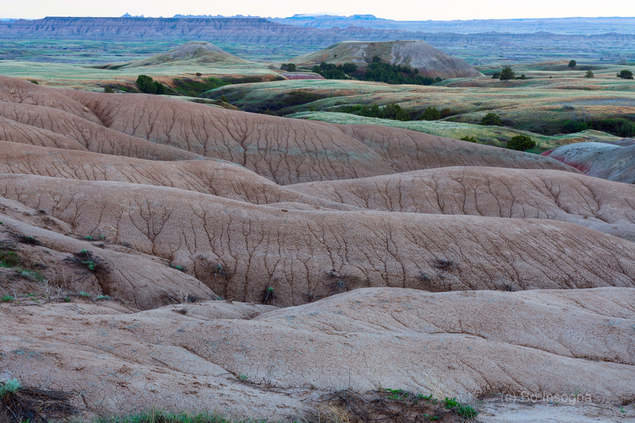 Contrasting Textures - Cracked Badlands and Colorful Grasslands by Bo ...