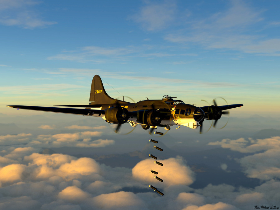 Boeing B-17 Flying Fortress Bomb Drop 2 color by Kevin Michael VerKamp ...