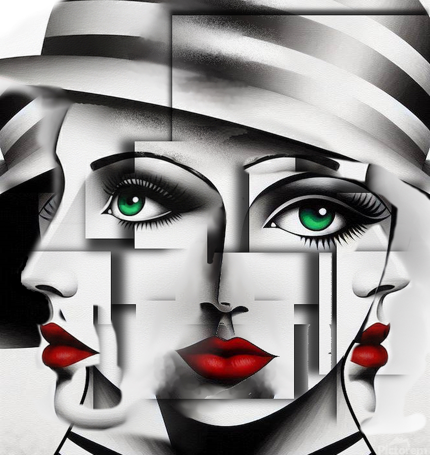 Women with Green Eyes Dadaism style by Lev Kulgavin Wall Art