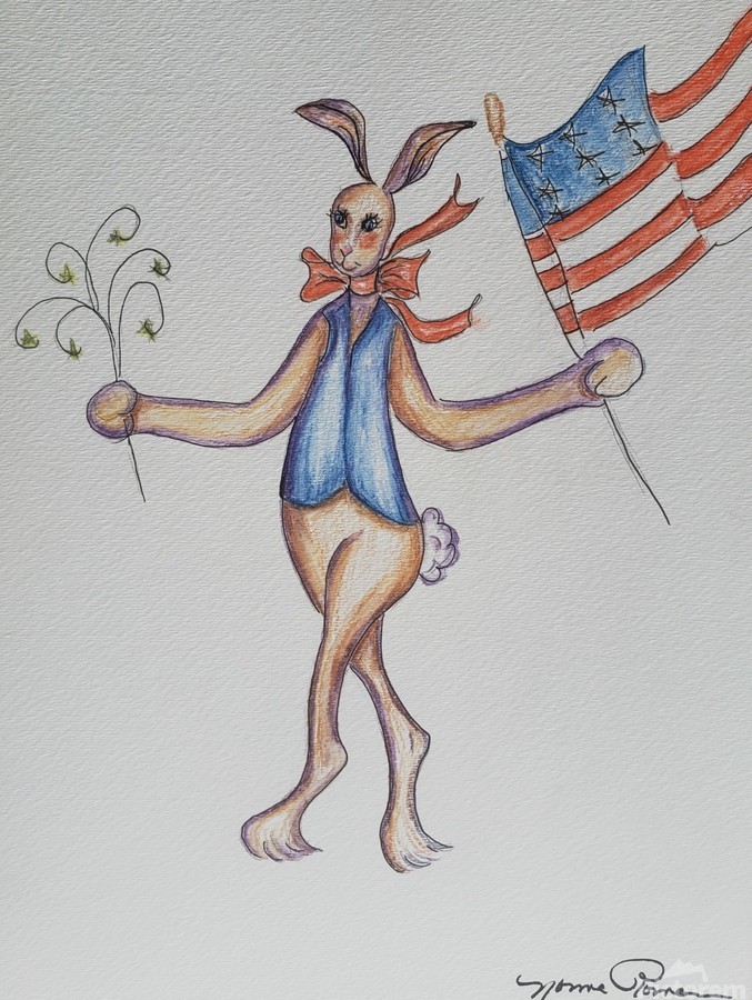Patriotic Bunny Waving The Grand Old Flag by Norma Roman Creations Wall Art