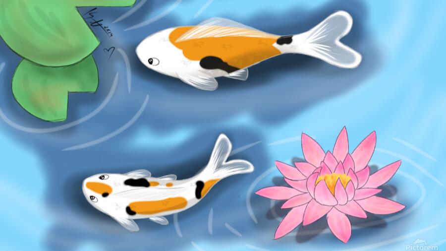 Cartoon Koi fish by Kate Jaxxon Wall Art
