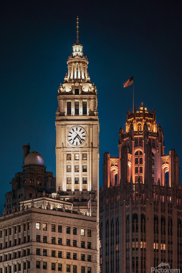 Wrigley Building Clock Tower by Dave Bowman Wall Art