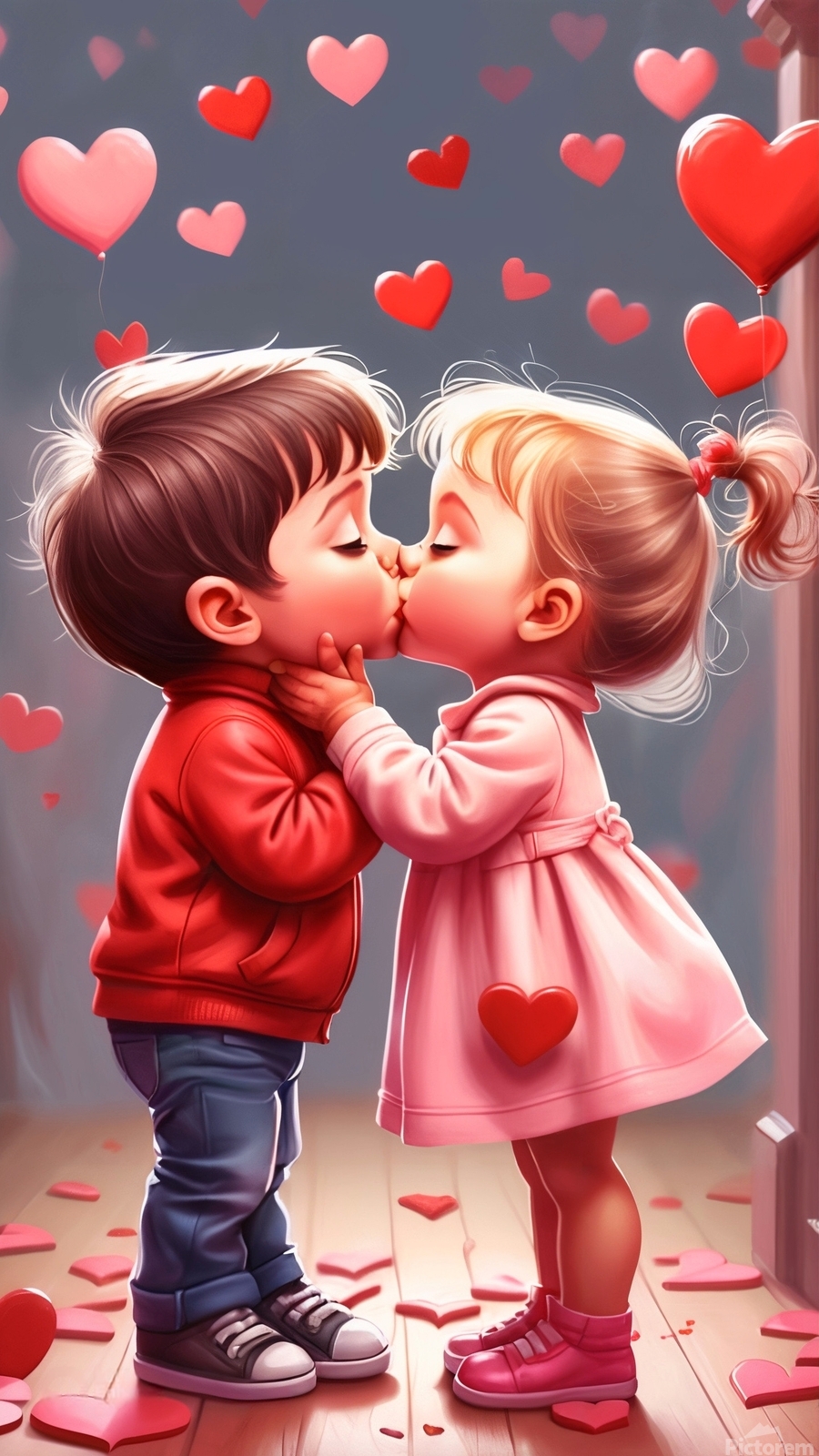 Innocent Love A Heartfelt Childhood Moment by Golden Touch Prints Wall Art