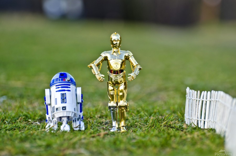 R2d2 and C-3PO Friendship by Juvelyn Green Wall Art