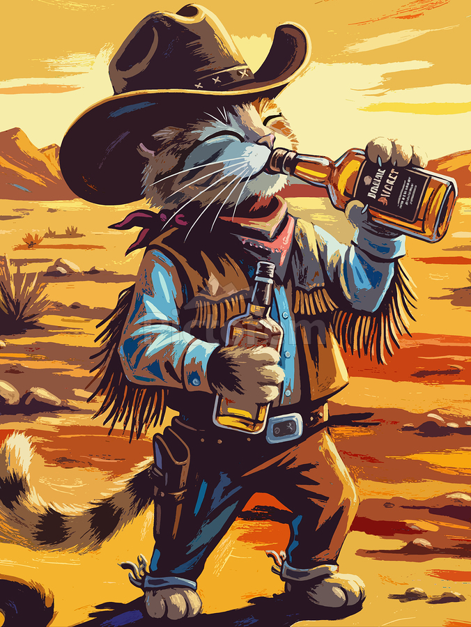 Cowboy Cat With Drink by Brainart Wall Art