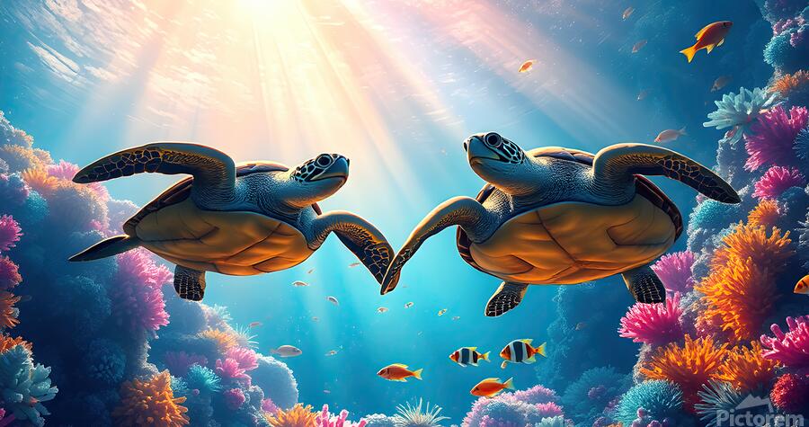 Sea Turtle Friends by Adam Holms Wall Art