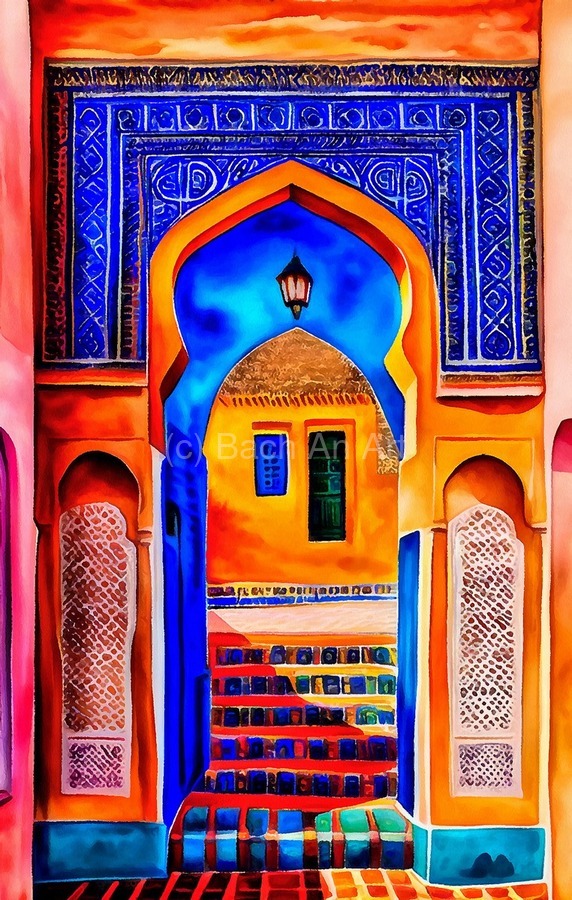 Morocco cityscape ink drawing 16k4 by An digitalart24 Wall Art