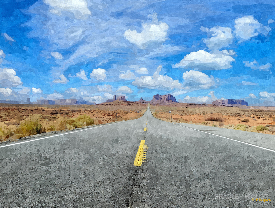 Monument Valley Forrest Gump Road Blue Sky by BRADLEY HIQUET Wall Art