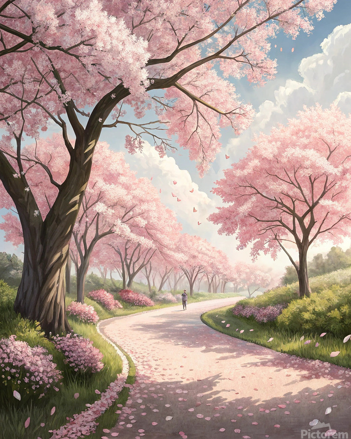 SOFT PINK CHERRY PATH by Osham Gallery Wall Art