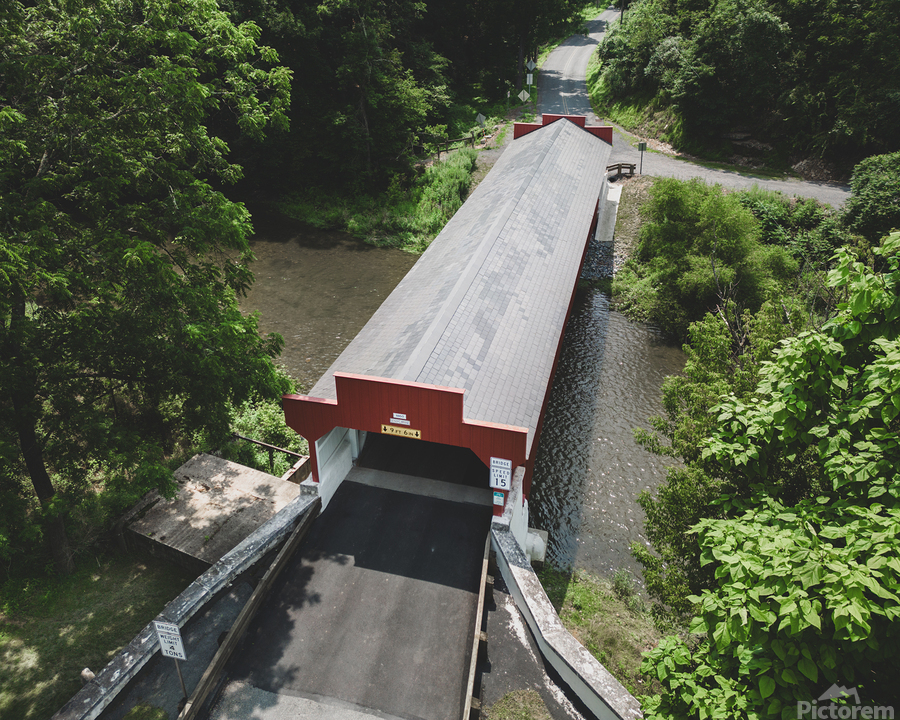 Geiger Covered Bridge Aerial Long View by Jason Fink Wall Art