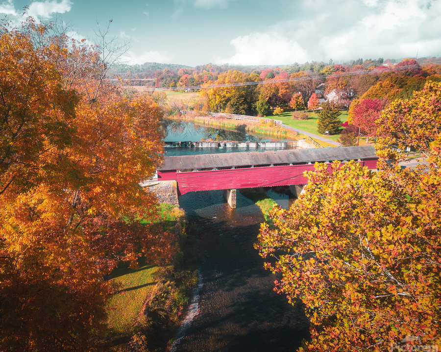 Wehrs Covered Bridge Autumn Trees by Jason Fink Wall Art