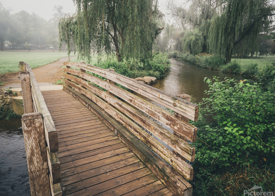 Cedar Creek Park Footbridge Misty Morning by Jason Fink Wall Art