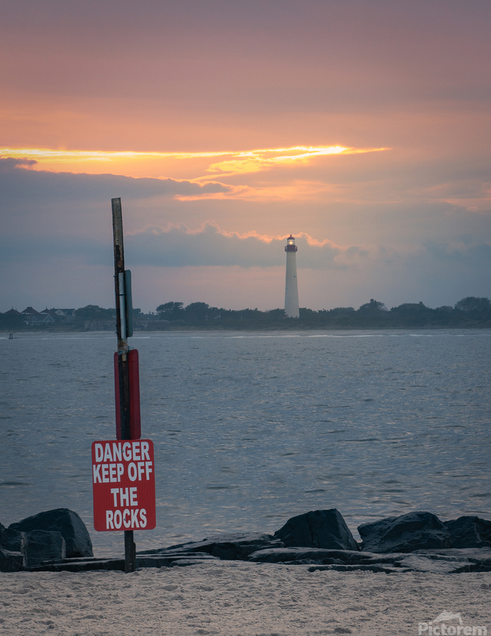 Cape May Beach Lighthouse and Danger Sign by Jason Fink Wall Art