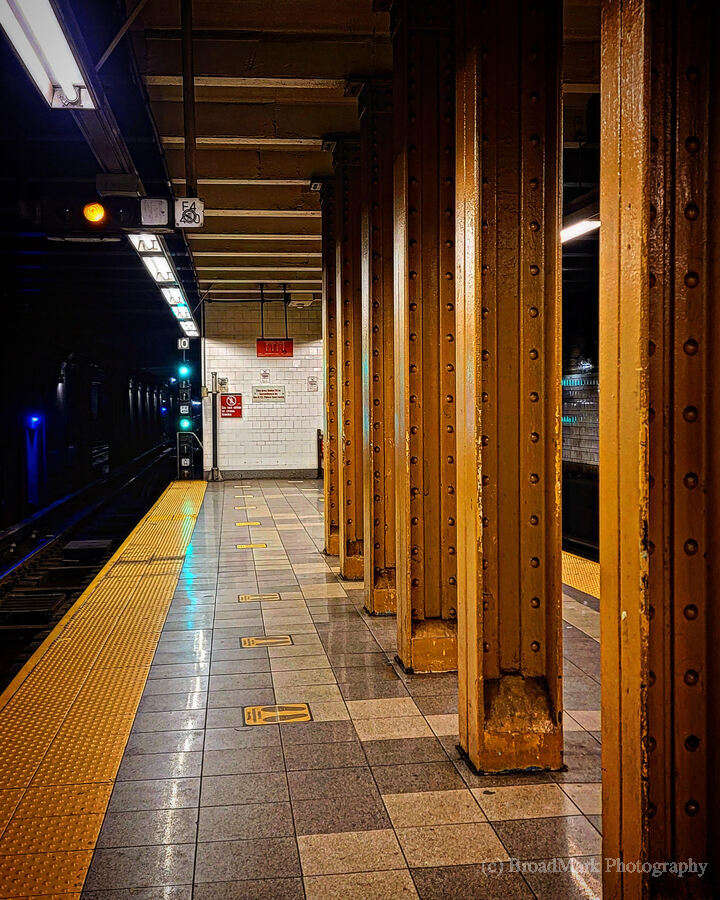 NYC Yellow Pillars at Subway Platform by BroadMark Photography Wall Art