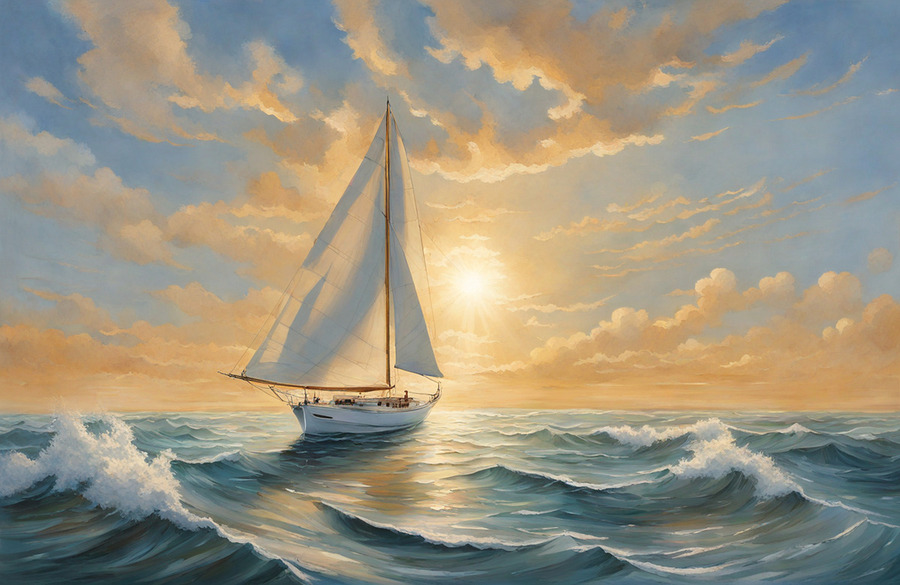 Sailboat glides through the ocean by Ruggeri Wall Art