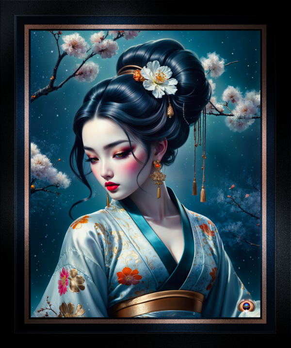 An Elegant Japanese Portrait Of Ayaka Morinaka Amidst Plum Blossoms ...