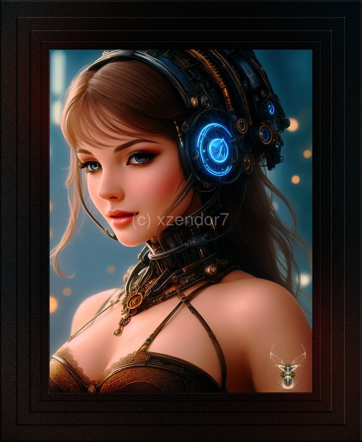 Steampunk Mechanoid Fantasy Girl Alluring Sci-Fi AI Concept Art by Xzendor7 by xzendor7 Wall Art