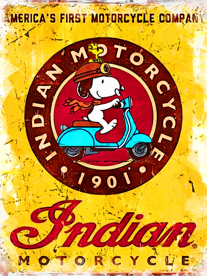 snoopy motorcycle by Benny Arte Wall Art