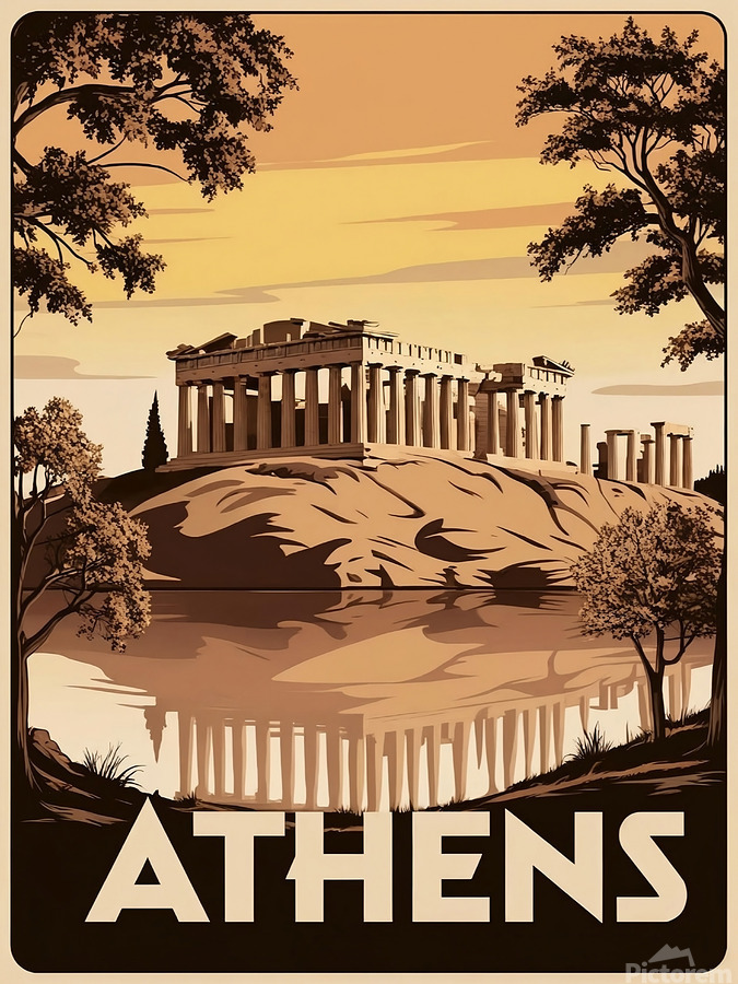 Vintage-Inspired Athens Poster – Iconic Parthenon Artwork by Wild River ...