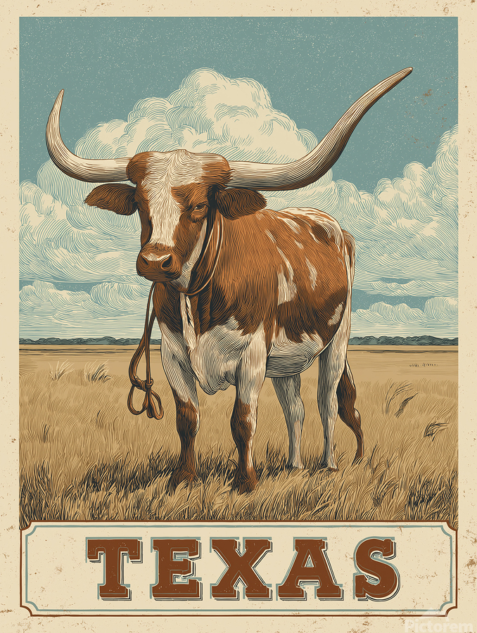 Vintage Texas Longhorn Poster by Wild River Wall Art