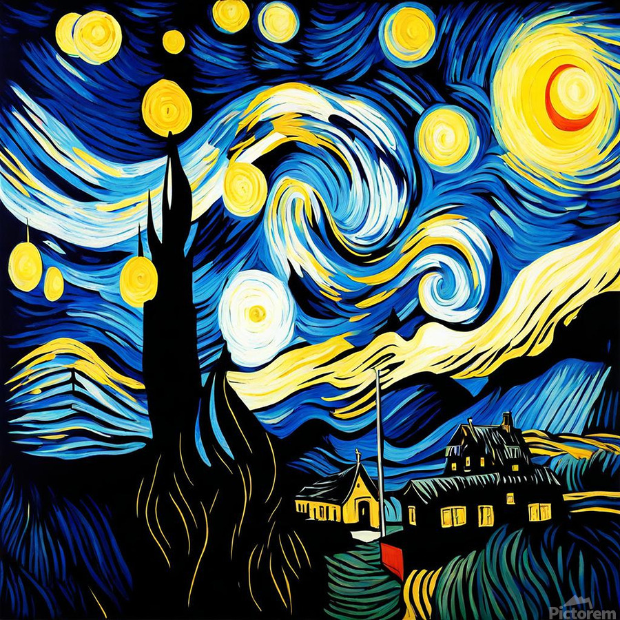 A stylized reproduction of Vincent van Goghs The Starry Night by MOFAT24 Wall Art