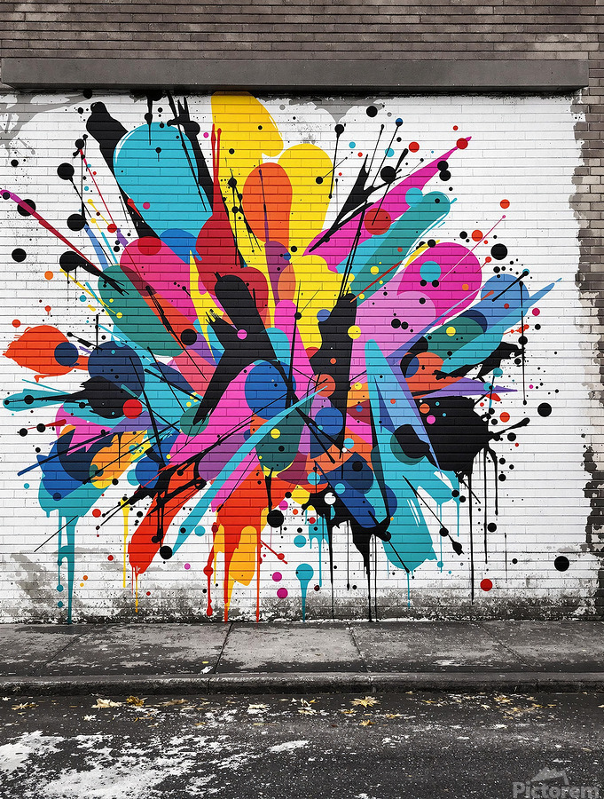 Urban Explosion: A Vibrant Graffiti Mural on a Brick Wall by REALLY ...