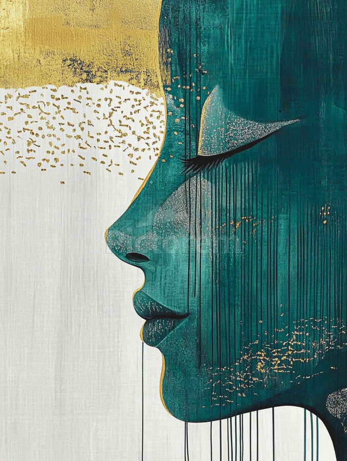 Gold Accents - Abstract Female Profile by Fab Haven Wall Art