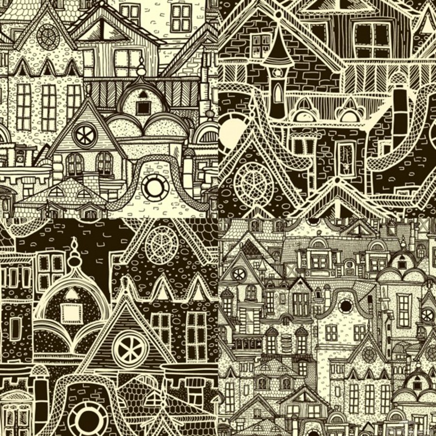 four hand drawn city patterns by Shamudy Wall Art