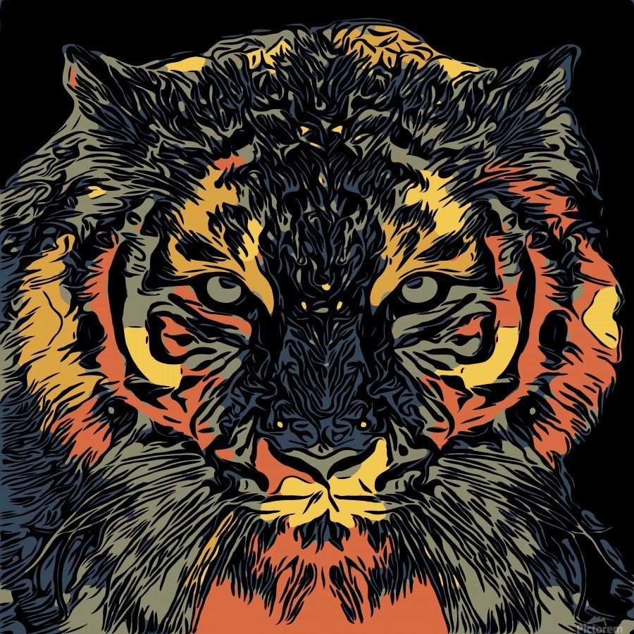 tiger predator abstract feline by Shamudy Wall Art
