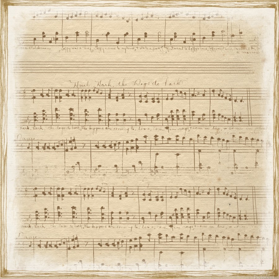 vintage beige music notes by Shamudy Wall Art