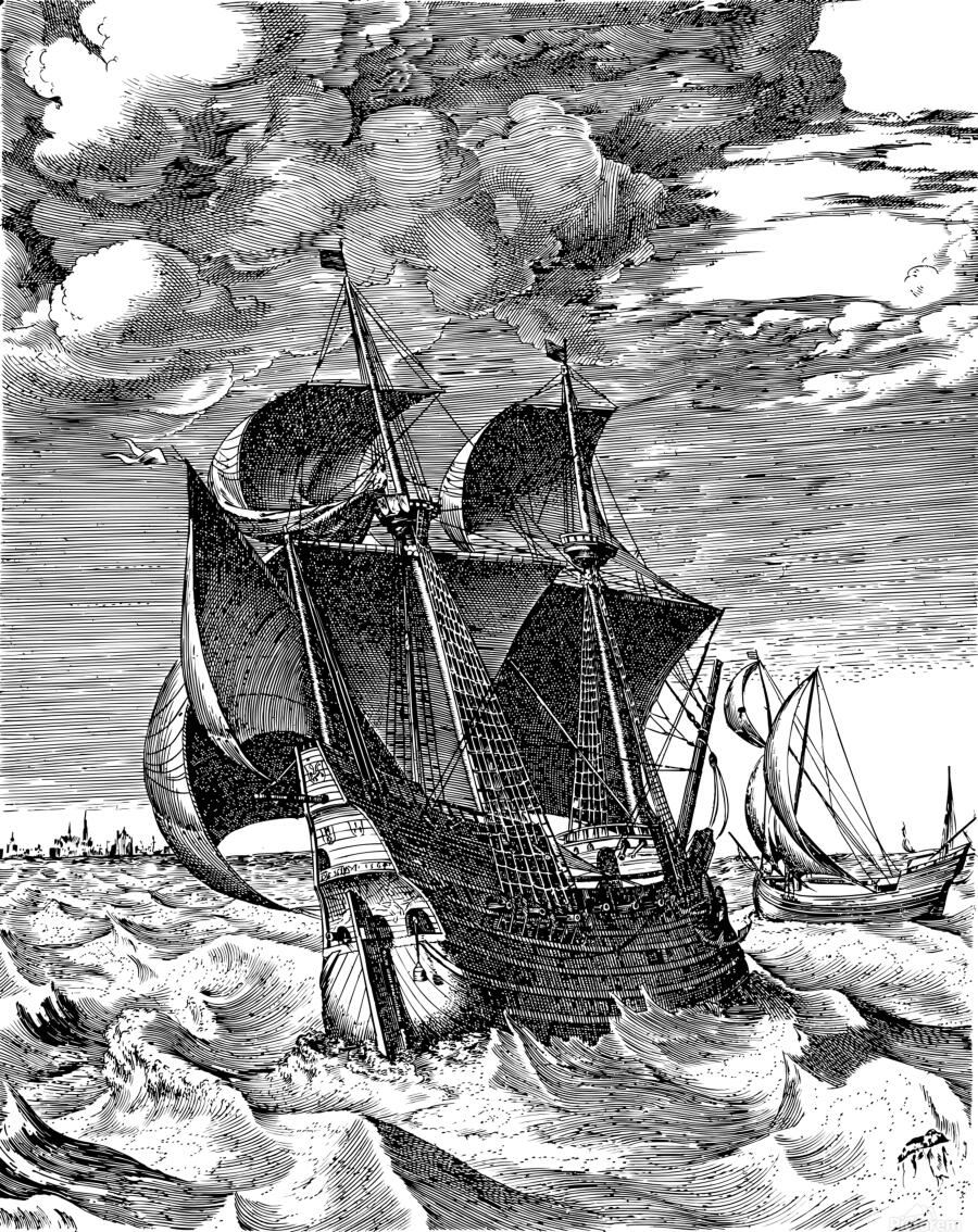 vintage ship line art boat vessel by Shamudy Wall Art