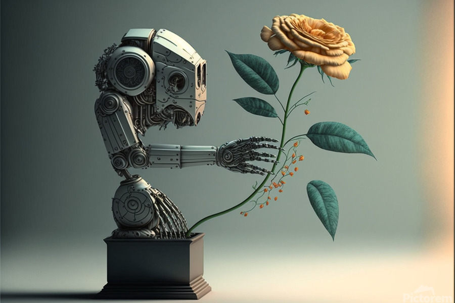 robot grab flower by Neurosopher Wall Art