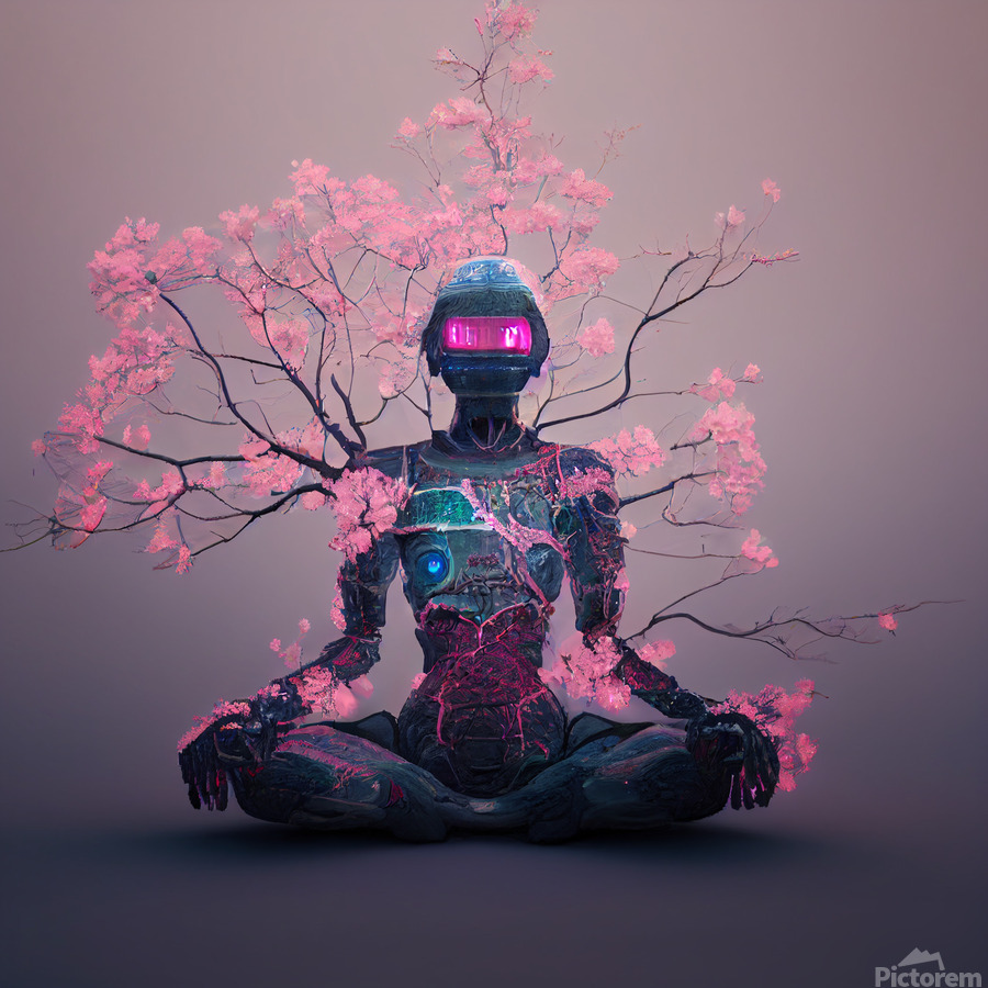 cyborg sakura tree by Neurosopher Wall Art