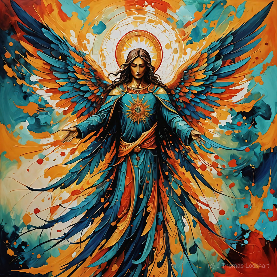 Angel with Phoenix Wing by J Thomas Lockhart Wall Art