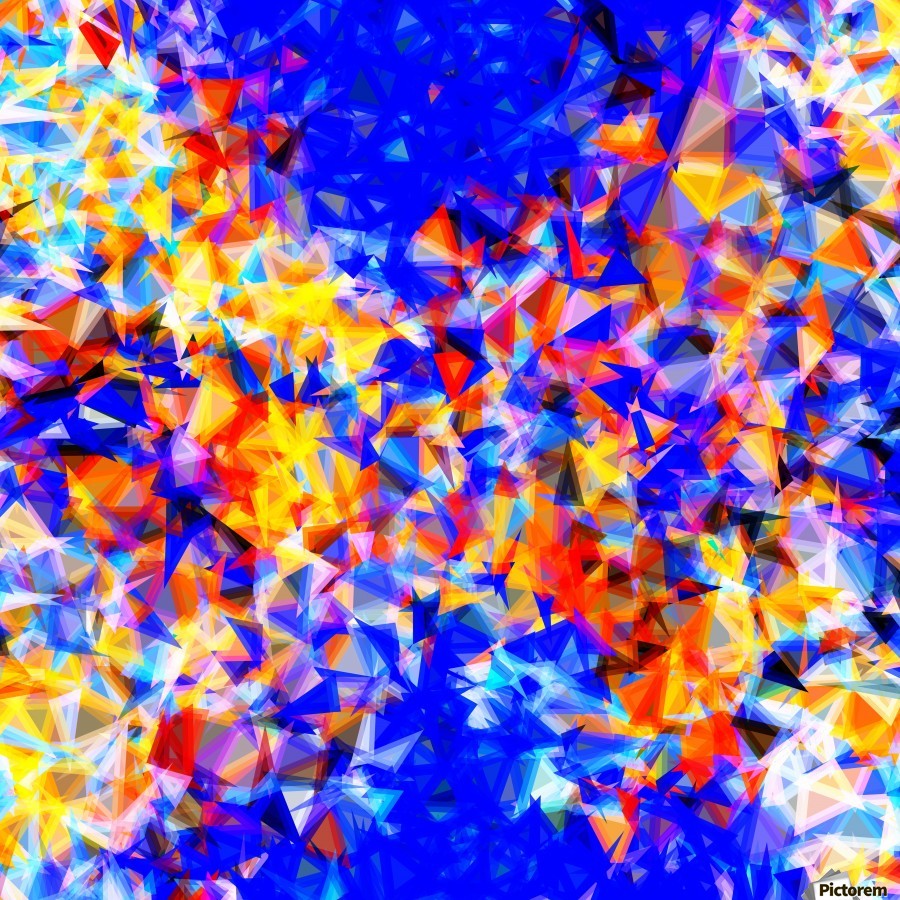 psychedelic geometric triangle abstract pattern in blue orange yellow ...