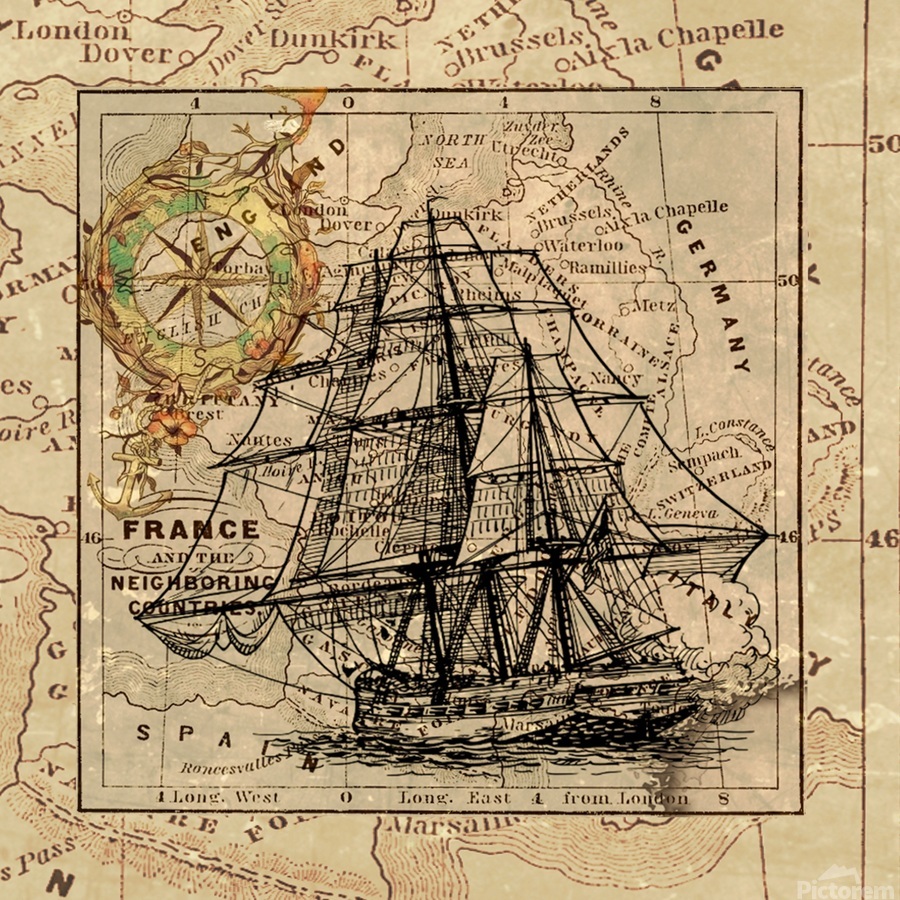 ship map navigation vintage by Hardya Wall Art