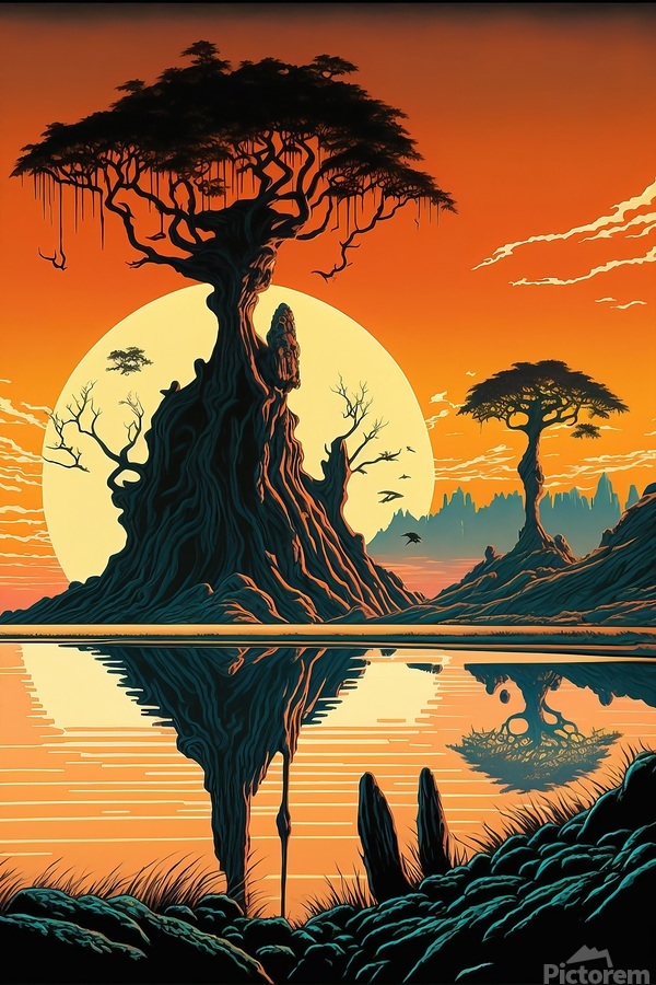 tree of life sunset by Hardya Wall Art