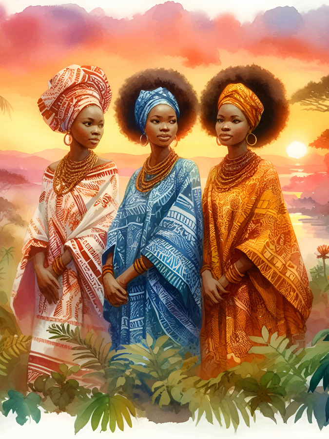 african maidens in array of ankara attire iii by aubenouvelle Wall Art