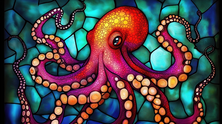 Octopus in Stained Glass by Dan Canopy Wall Art