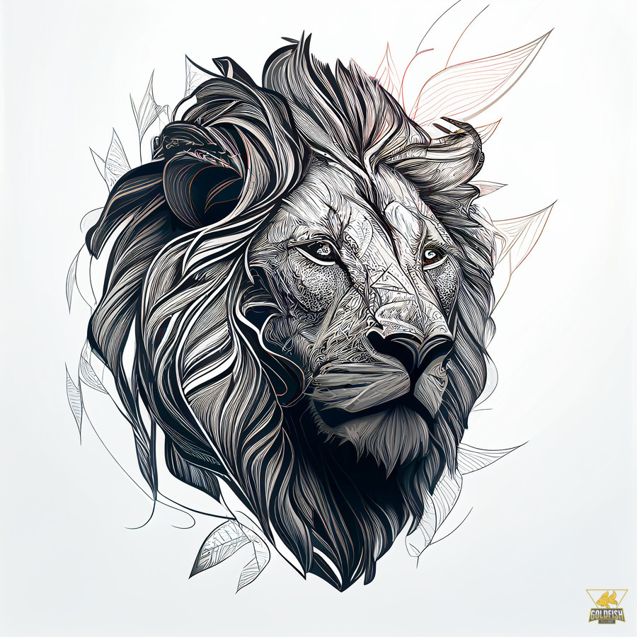 Black and white lion Face line art by Goldfishwallart Wall Art