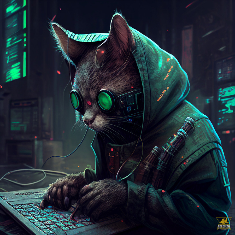 Hacker Cat Cyberpunk by Goldfishwallart Wall Art