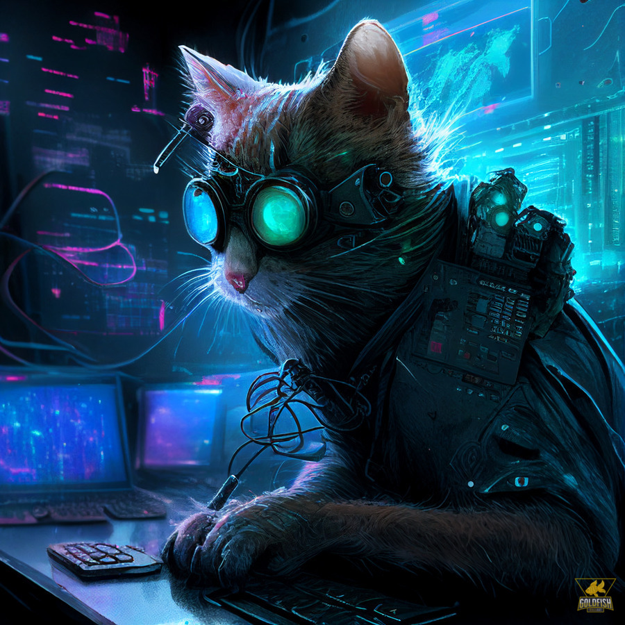 Hacker Cat Cyberpunk by Goldfishwallart Wall Art