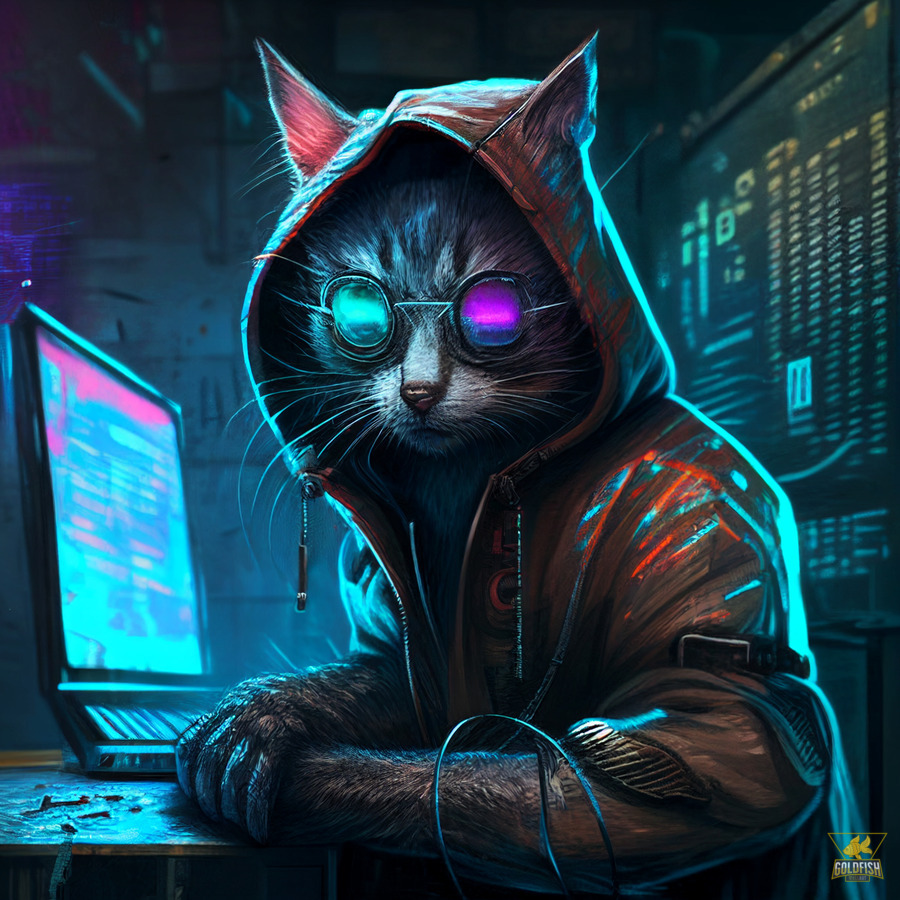 Hacker Cat Cyberpunk by Goldfishwallart Wall Art