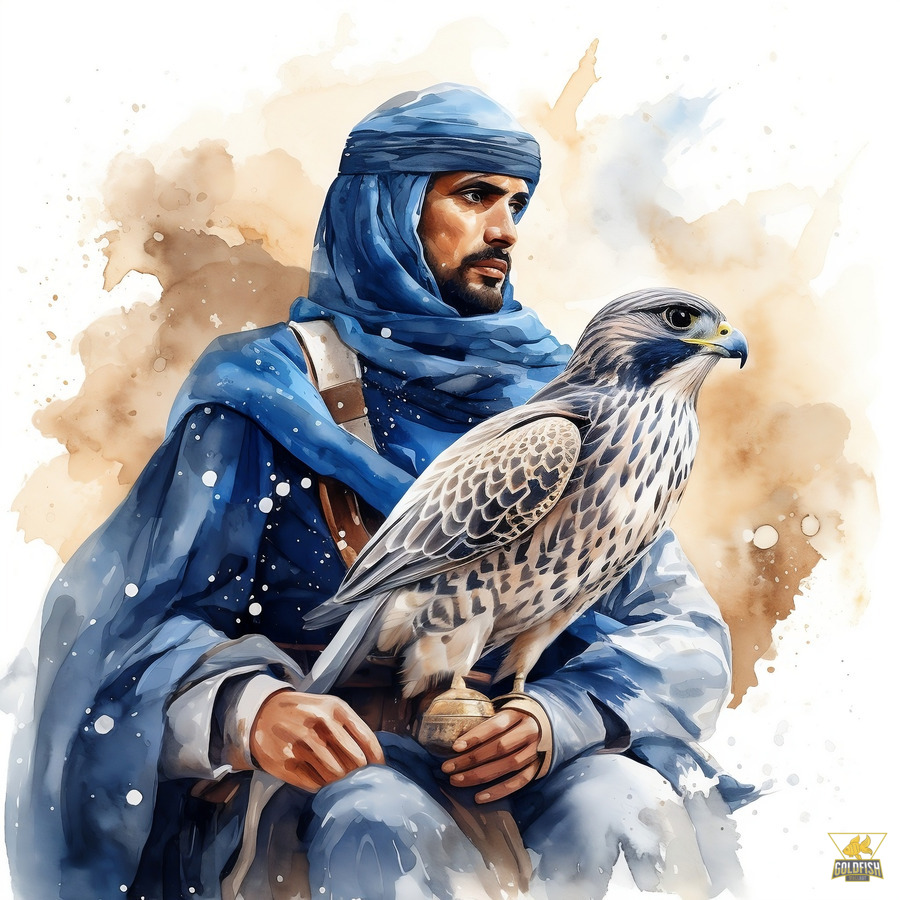 Watercolor magical arab falconer with his peregrine falcon -Arab Wall ...