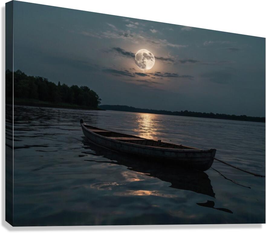 A boat floating on top of a large body of water by RaghadRain Wall Art