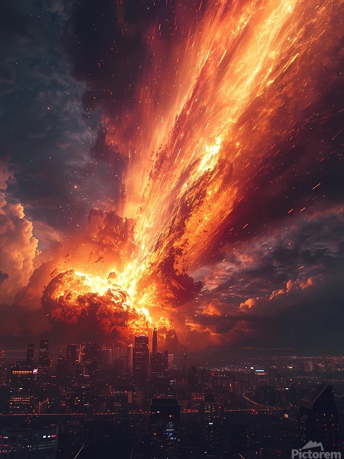 Inferno Impact: The Fiery Destruction of a City by Inspire Art Wall Art