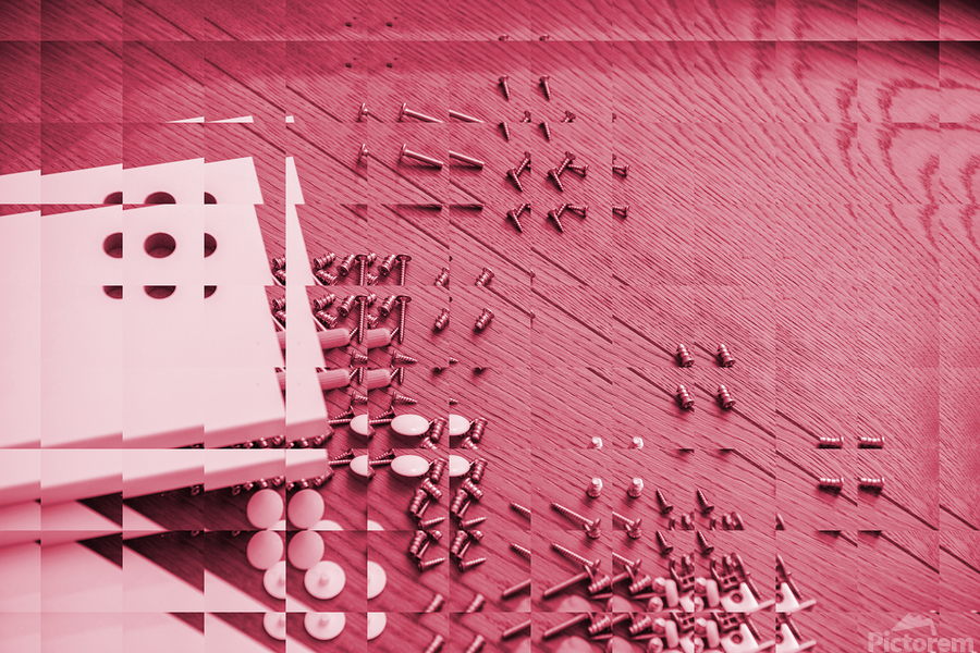 Abstract Red Hardware Assembly with Screws by Adrian H Wall Art