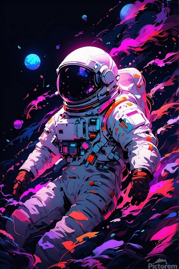 Astronaut among the colors of the universe. by Sitel Bell Wall Art