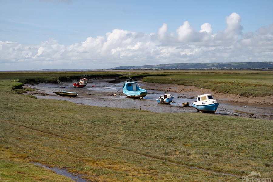 Boats on Loughor Estuary Wales 1 by Cofiant Images Wall Art